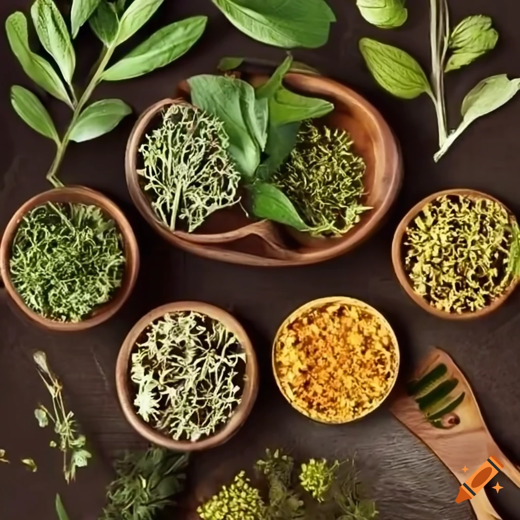Different types of herbs in pattern