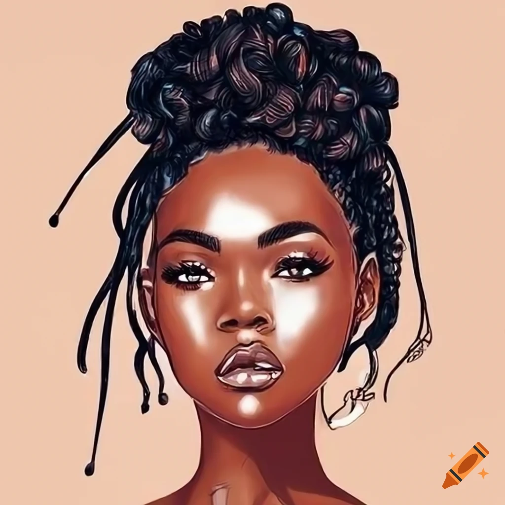 Cute stylish black girl line drawing pencil