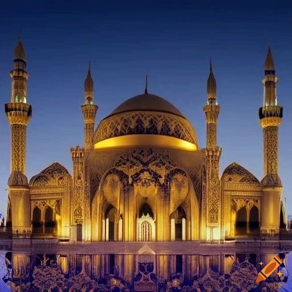 A majestic mosque with a golden dome and intricate patterns on Craiyon