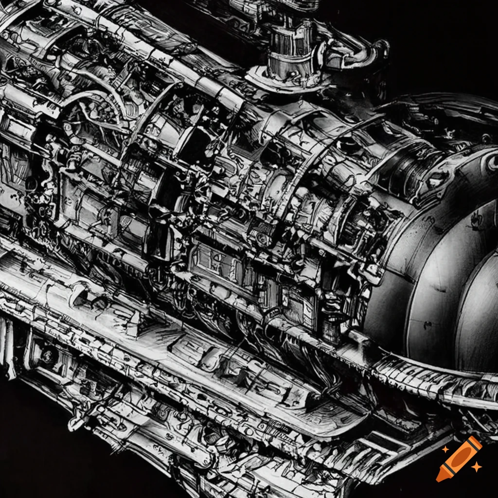 Full size technical drawing cutaway submarine tank