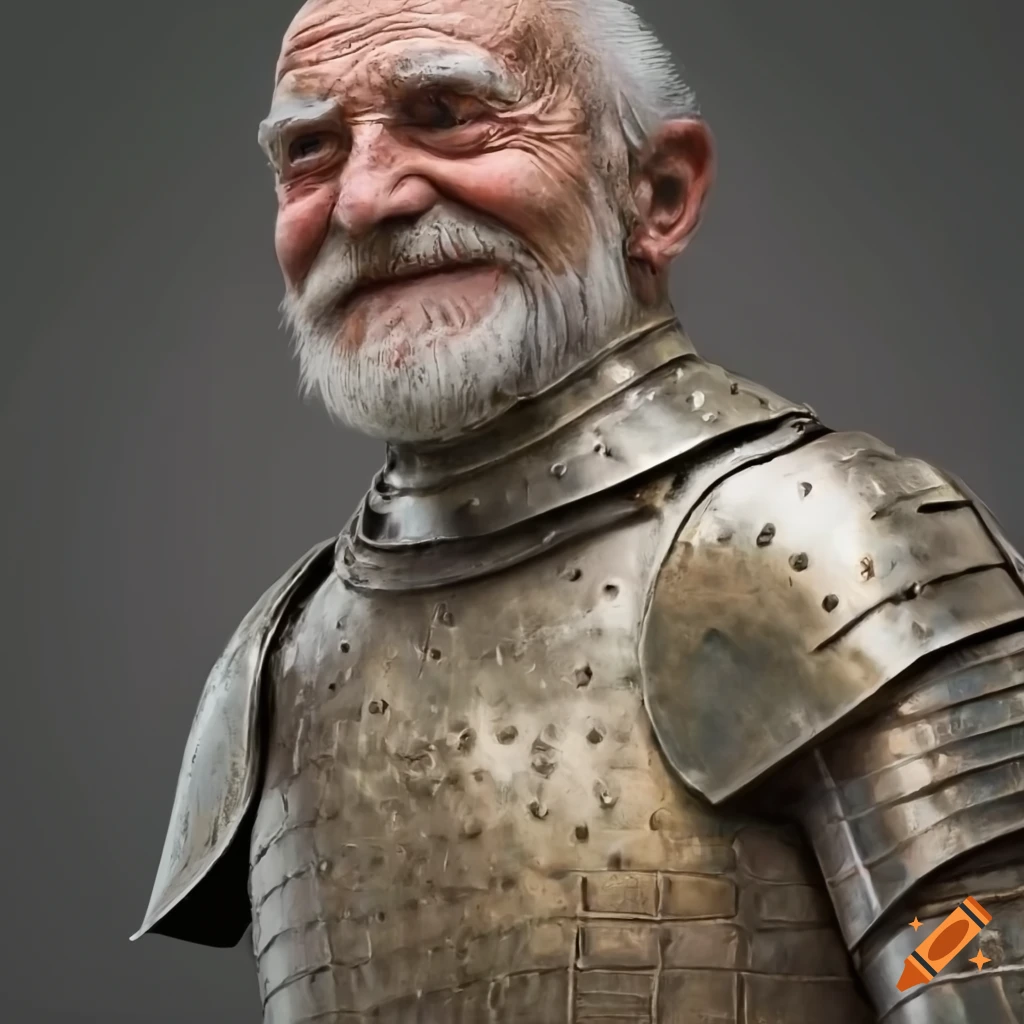 Smiling old man in bronze armor on Craiyon