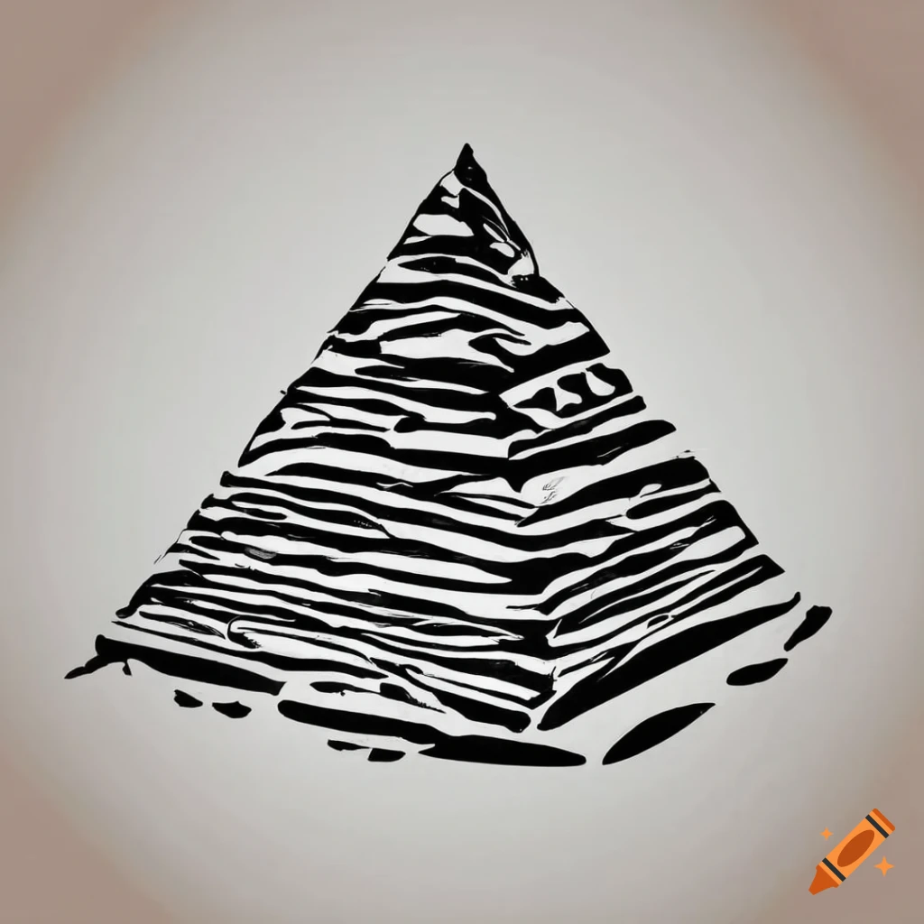 Simplistic style, black and white, stencil of a lone pyramid seated on ...