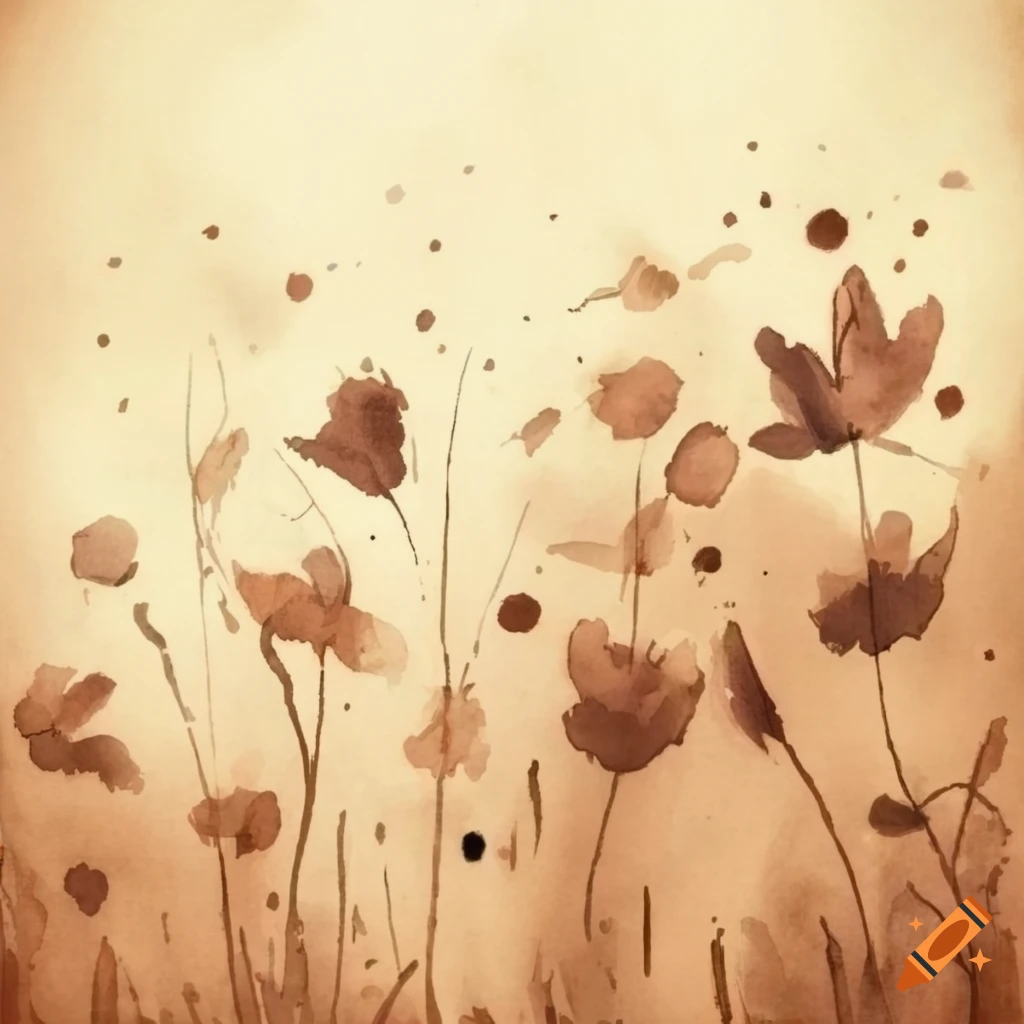 Sepia smudged watercolor brushstrokes field flowers on Craiyon