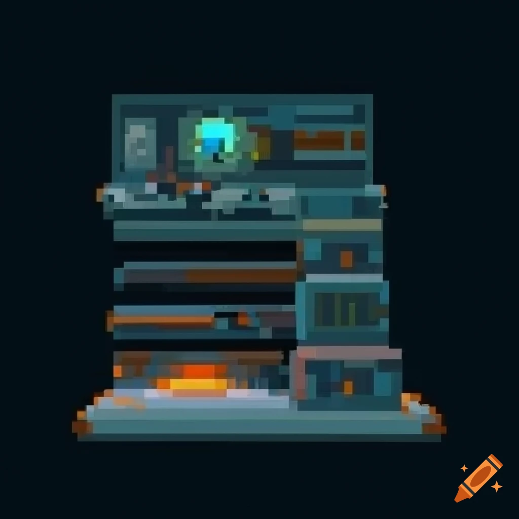 Sci-fi shelf sprite, 2d pixel art on Craiyon
