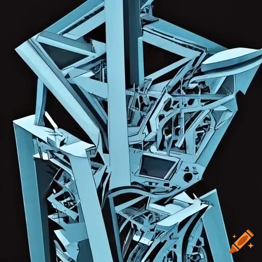 Technical drawing cutaway discrete spicy blocky shapes on Craiyon