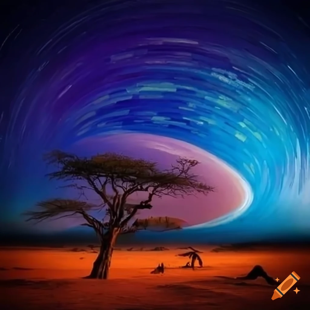 A breathtaking view of the African savannah on a starry night on Craiyon
