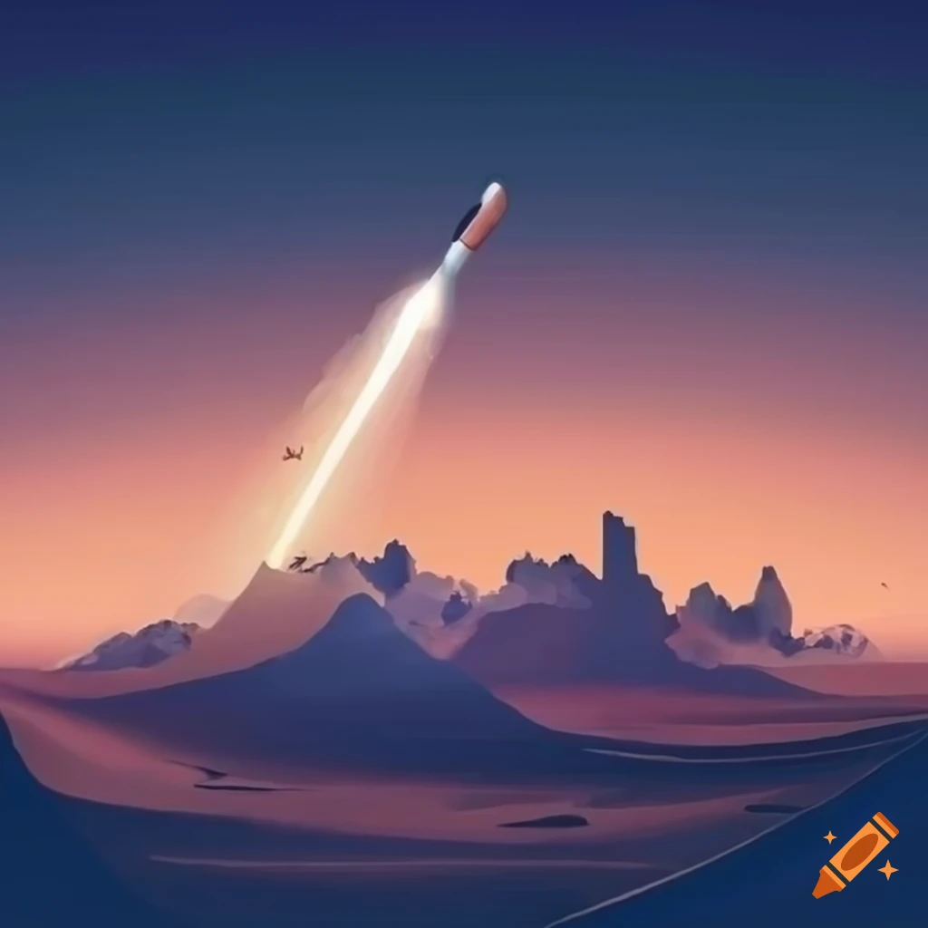 Hyper realistic vector landscape of an alien desert at dusk with a ...