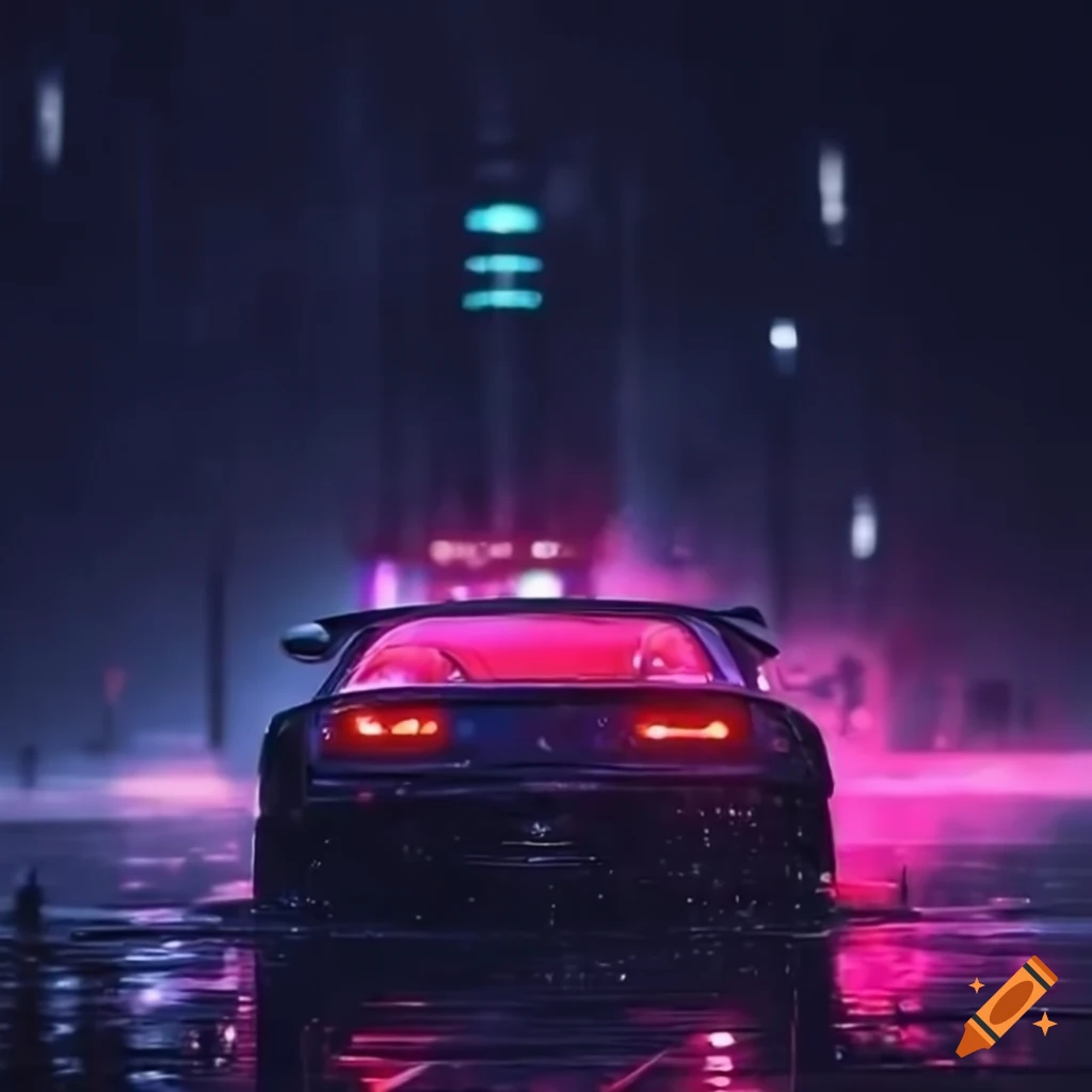 Jdm car futuristic rain night on Craiyon