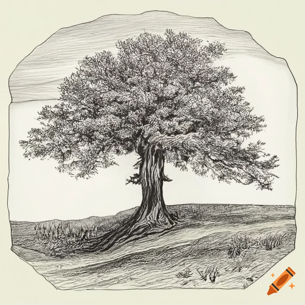 Majestic oak tree alone on a hill