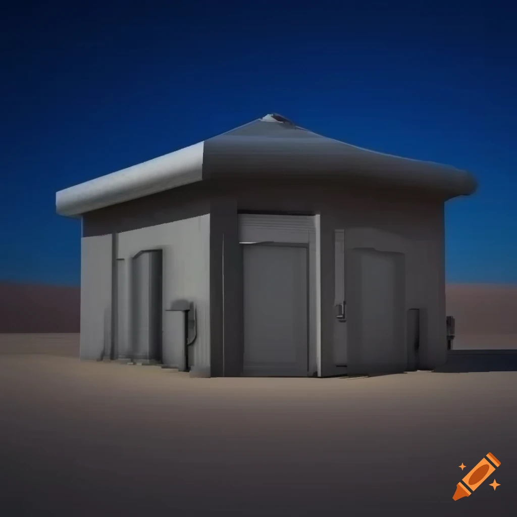 Modern military base in the desert, buildings only on Craiyon