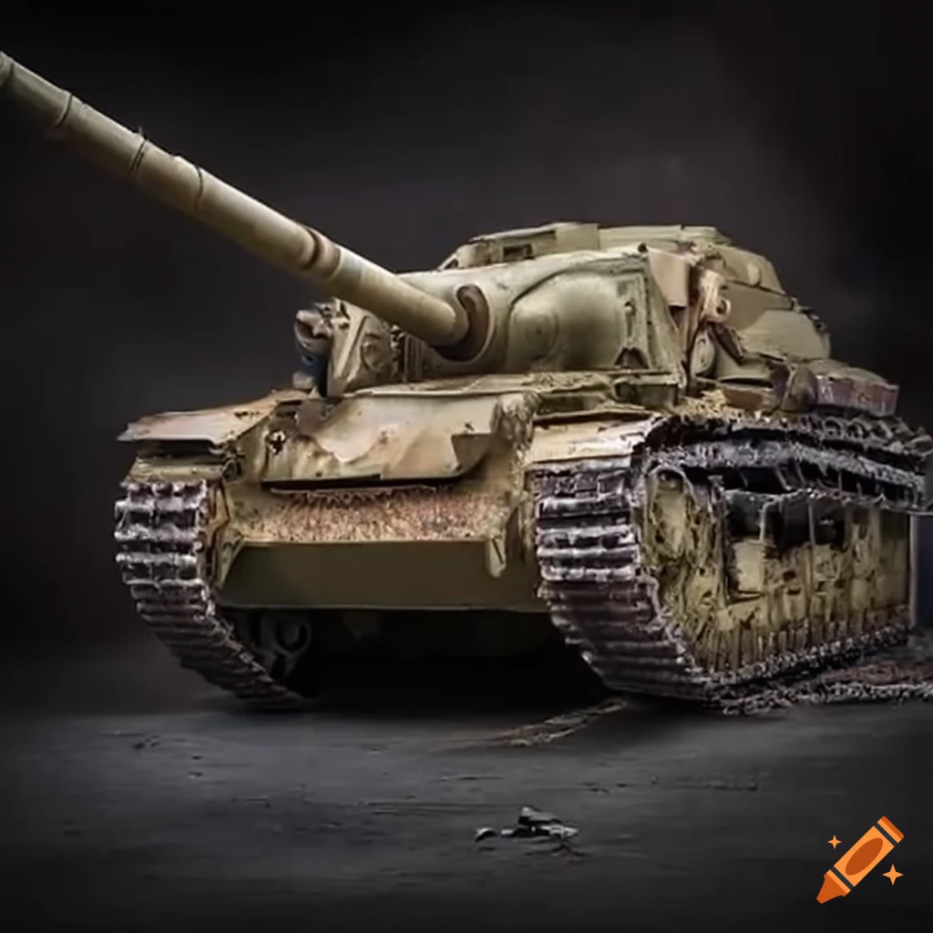 Damaged world war ii tank with extra armor on Craiyon