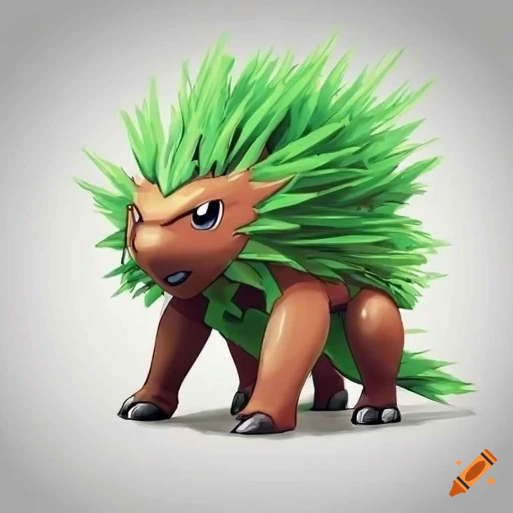 Large grass type pokémon, porcupine shaped body. broken ceramic pot ...