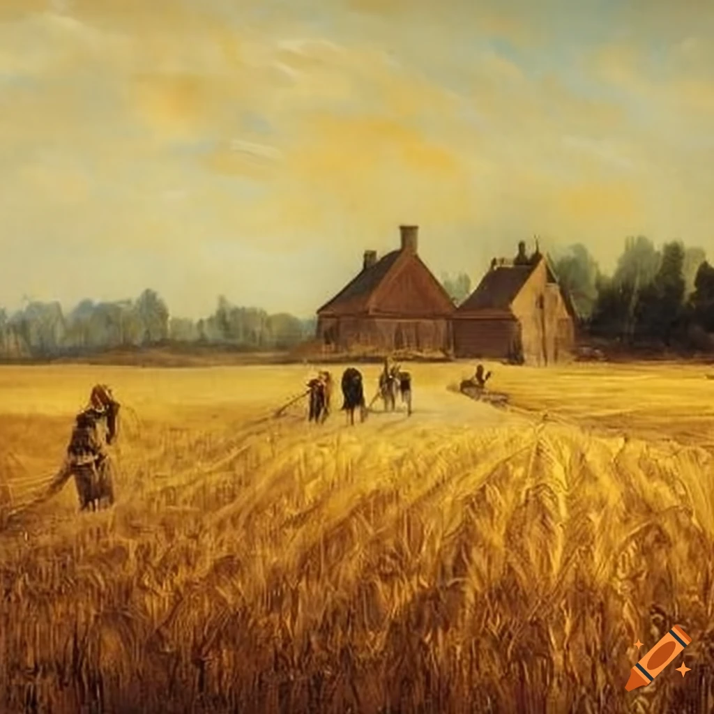 Wheat field 19th century with workers on Craiyon