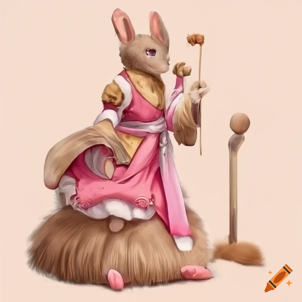 A monk anthropomorfic female rabbit with caramel fur and pink clothes ...