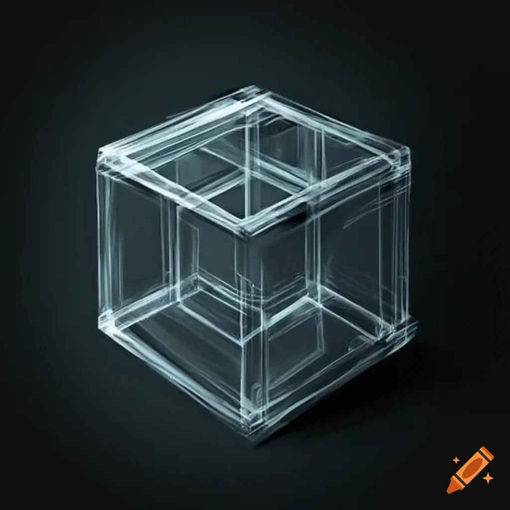 A cube made of translucent 3d blocks, 24 inches wide on Craiyon