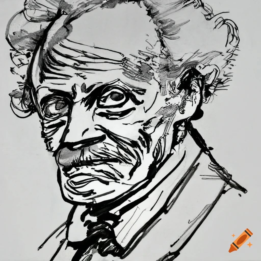Schopenhauer, ink sketch white background on Craiyon