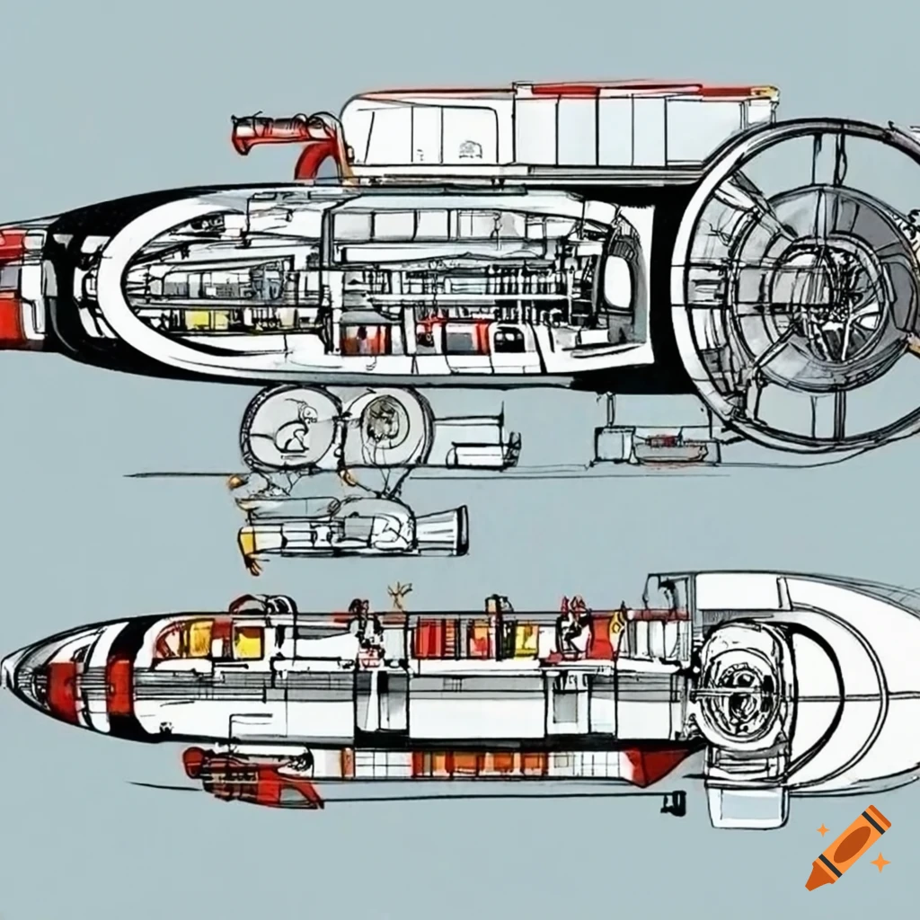 Full size technical drawing cutaway submarine
