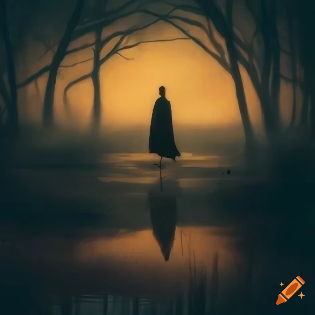 Serene landscape, Introspective figure, Nature, Self-discovery, Rustic ...