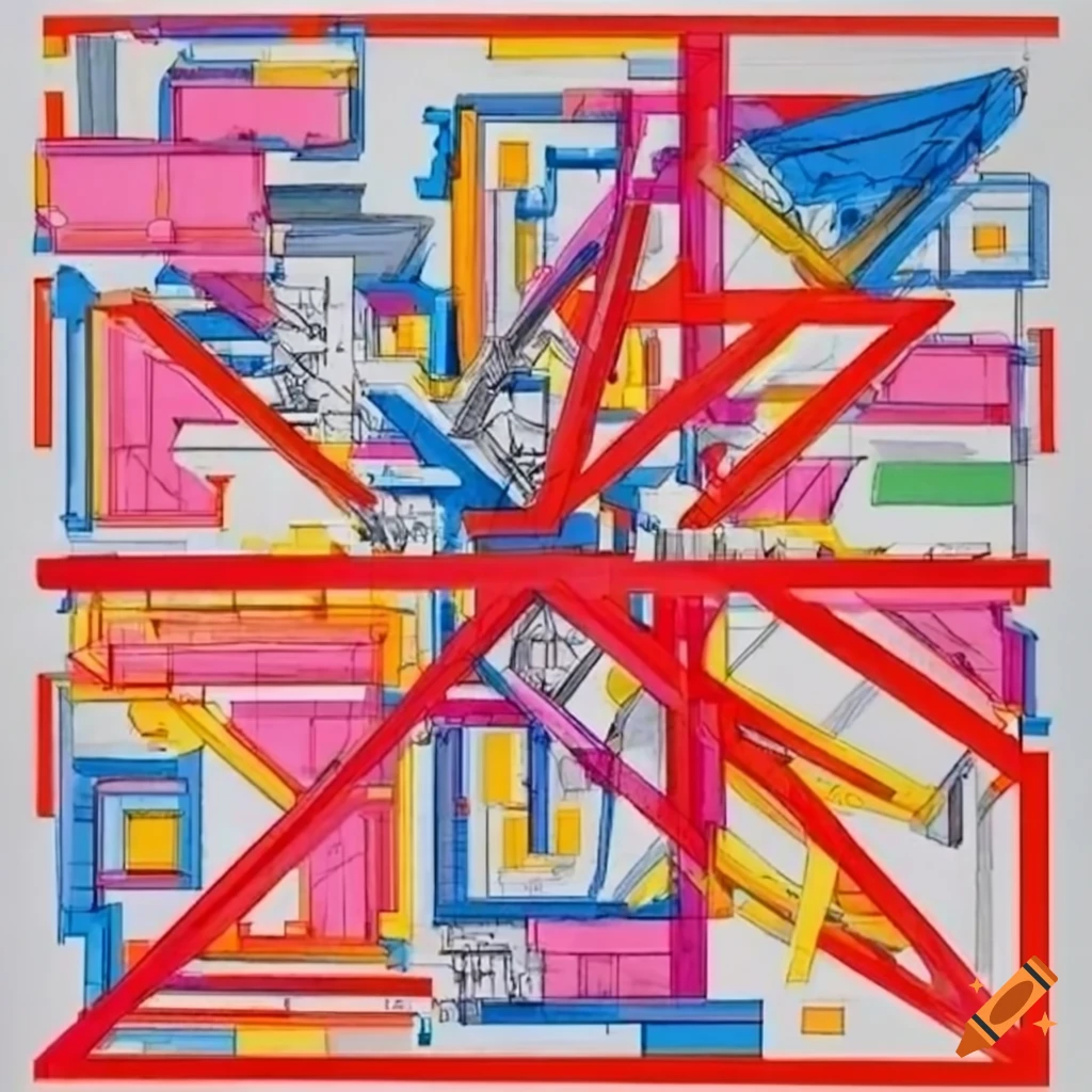 Technical drawing cutaway discrete spicy blocky shapes
