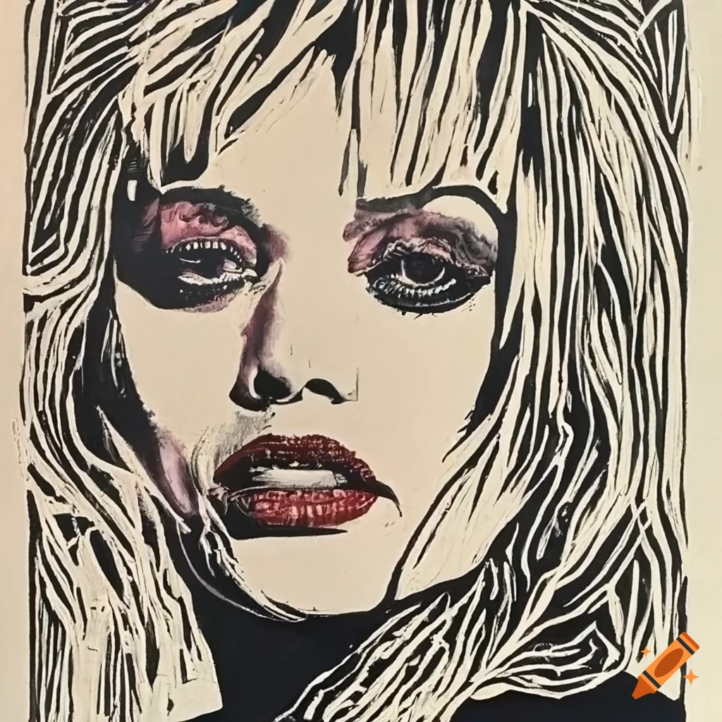 Colour portrait of Debbie Harry linocut Heroes of the blues by Robert ...