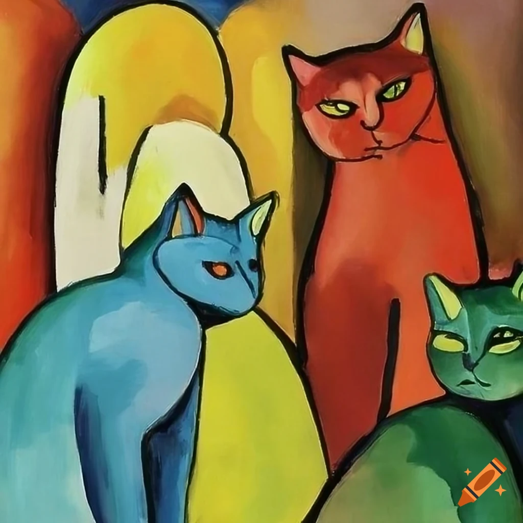 10 cats, tired, goofy, abstract painting by august macke on Craiyon