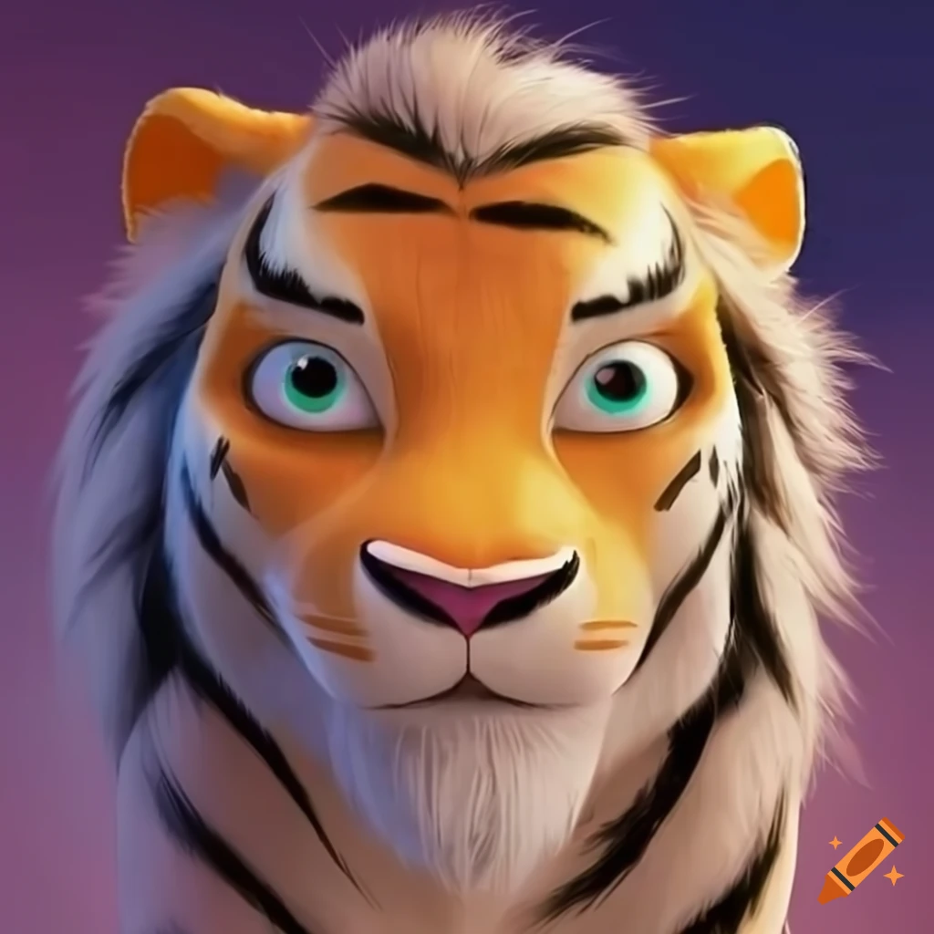 Pixar tiger-striped lion character design on Craiyon