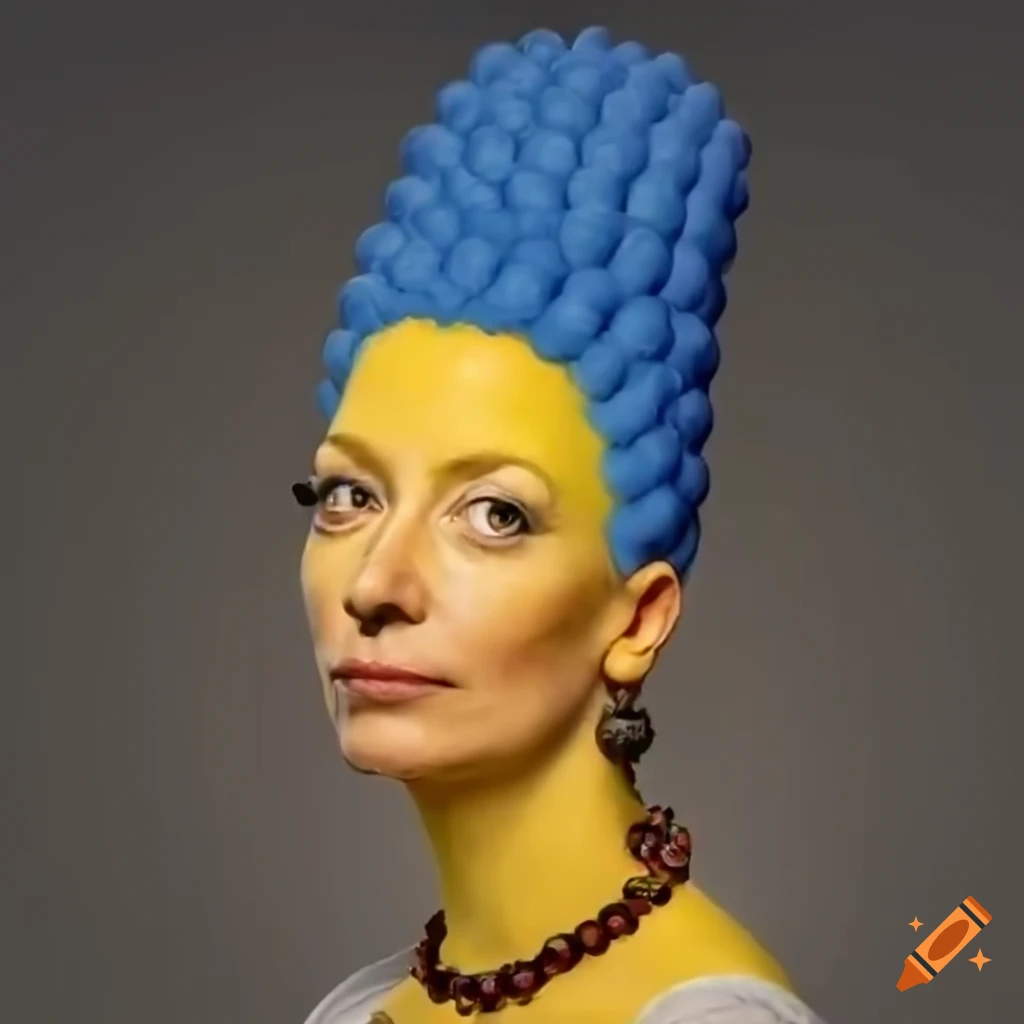 Renaissance portrait painting of Marge Simpson in the style of Leonardo ...