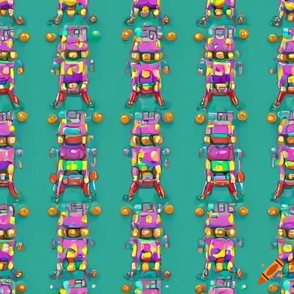 Seamless repeatable pattern, colorful robots