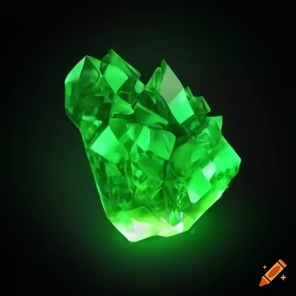 Glowing green-yellow magic crystal, pure black background, hd on Craiyon