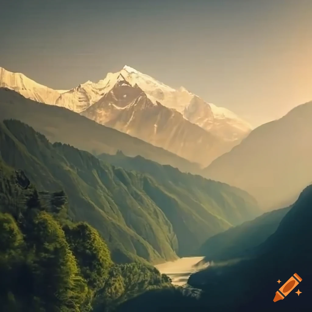 Summer morning of Himalayan region where a river is flowing through the ...