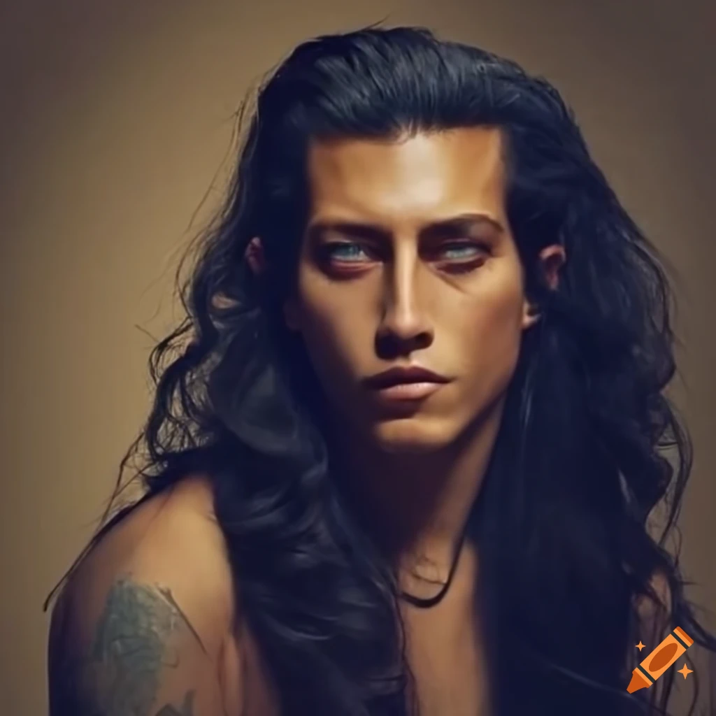 Rob raco as a heroic elf in the silmarillion, long hair on Craiyon