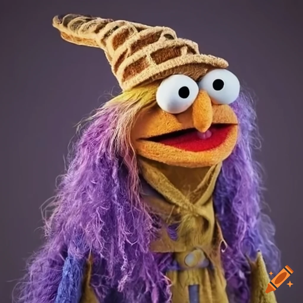 A handcrafted muppet dressed like a fantasy wizard