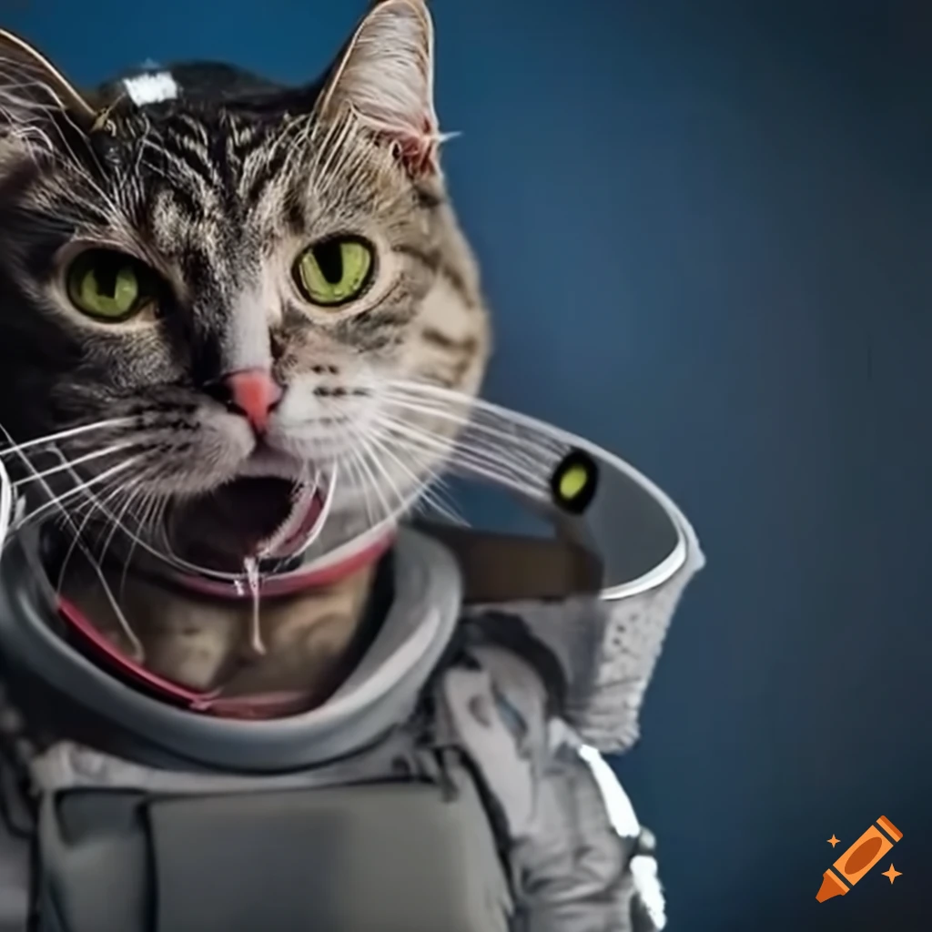 A cat in space suit flying a spaceship on Craiyon
