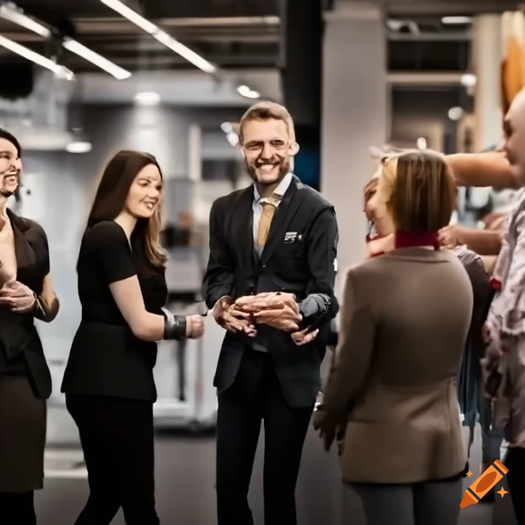 A photograph of an in-store team meeting on Craiyon
