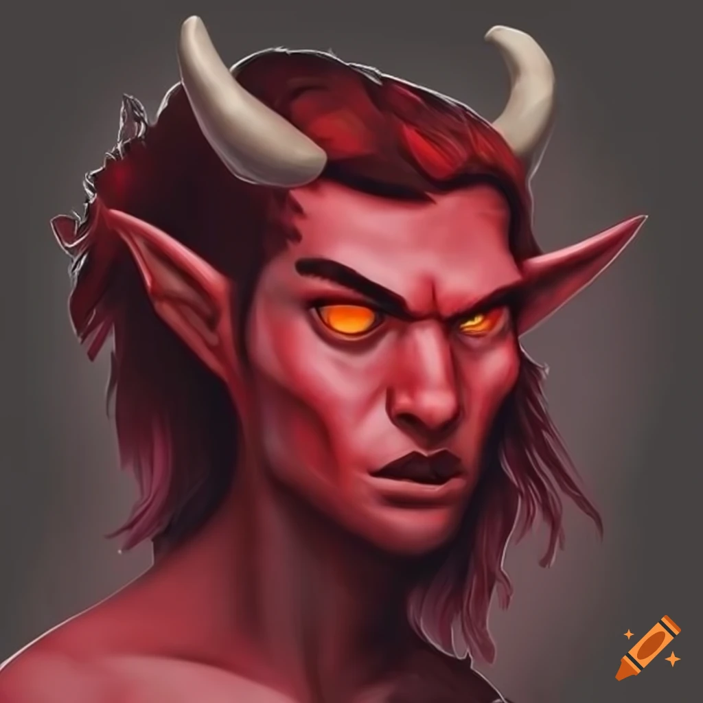 Red tiefling man with red horns