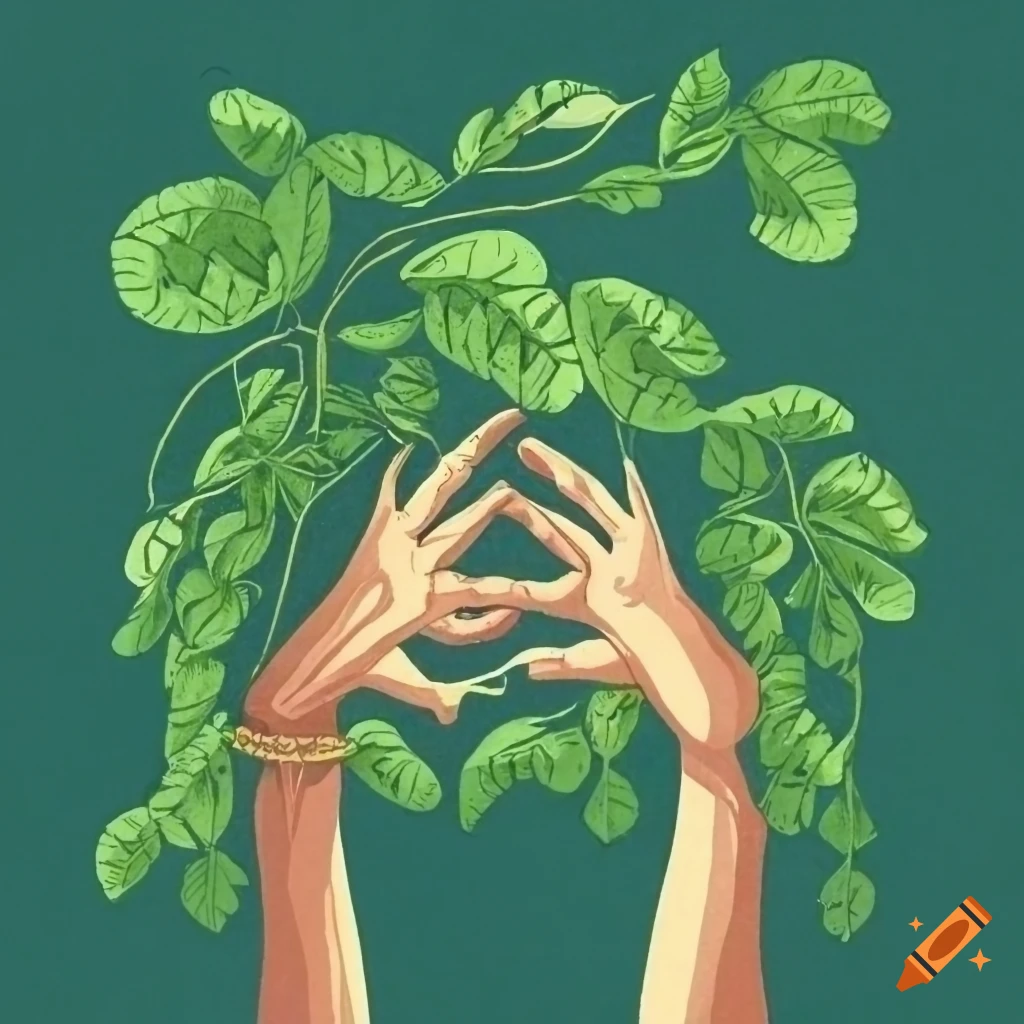 Adam and God's hand reaching towards each other, with green vines added ...