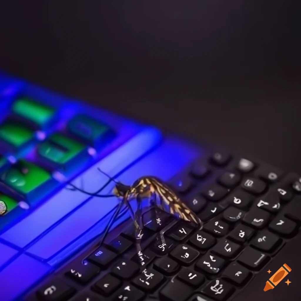 Mosquito typing on a computer keyboard on Craiyon