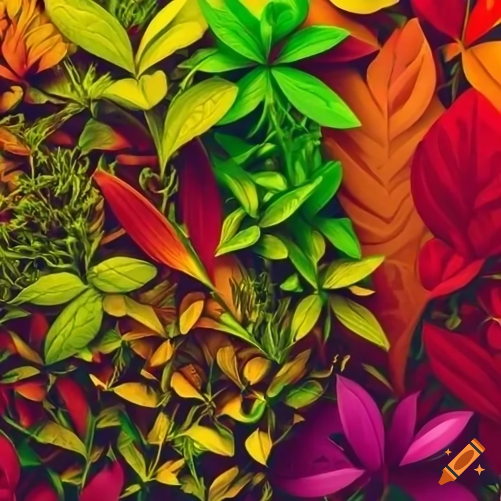 Background with many herbs in vibrant colors