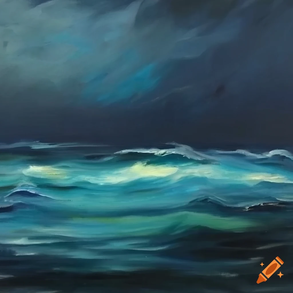 Oil painting, dark and moody, ocean scene