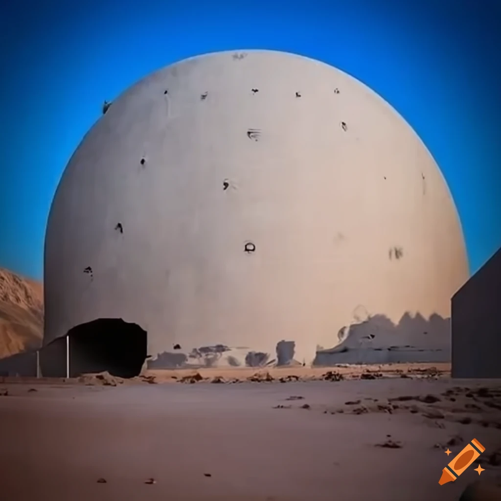 Massive concrete dome-like structure in the distant stretching into the ...