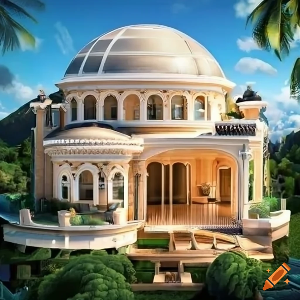 Paradise and small palace type villas with domes, golden and silver ...