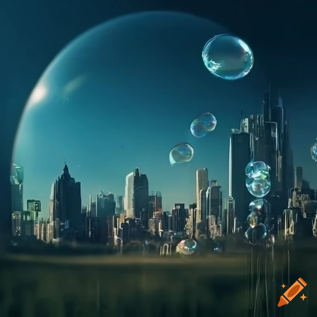 Cities in a bubbles on stands in a field, hyperrealistic, 4k, surreal ...