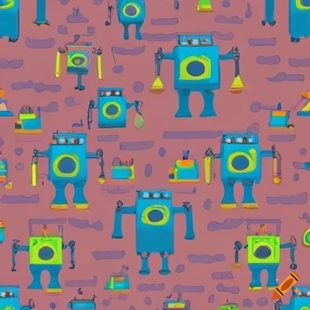 Seamless repeatable pattern, colorful robots on Craiyon