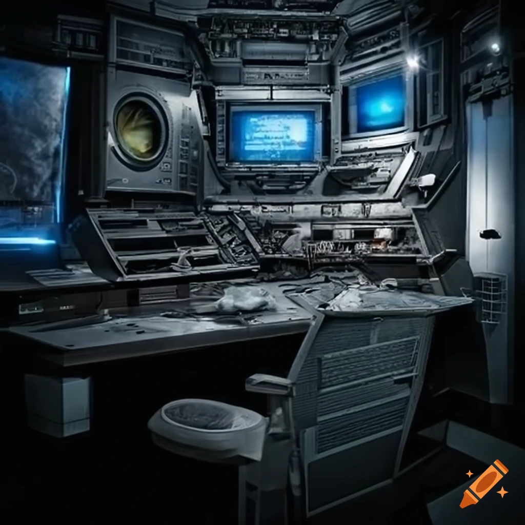 Digital art of a space ship's command room with vintage vibe on Craiyon