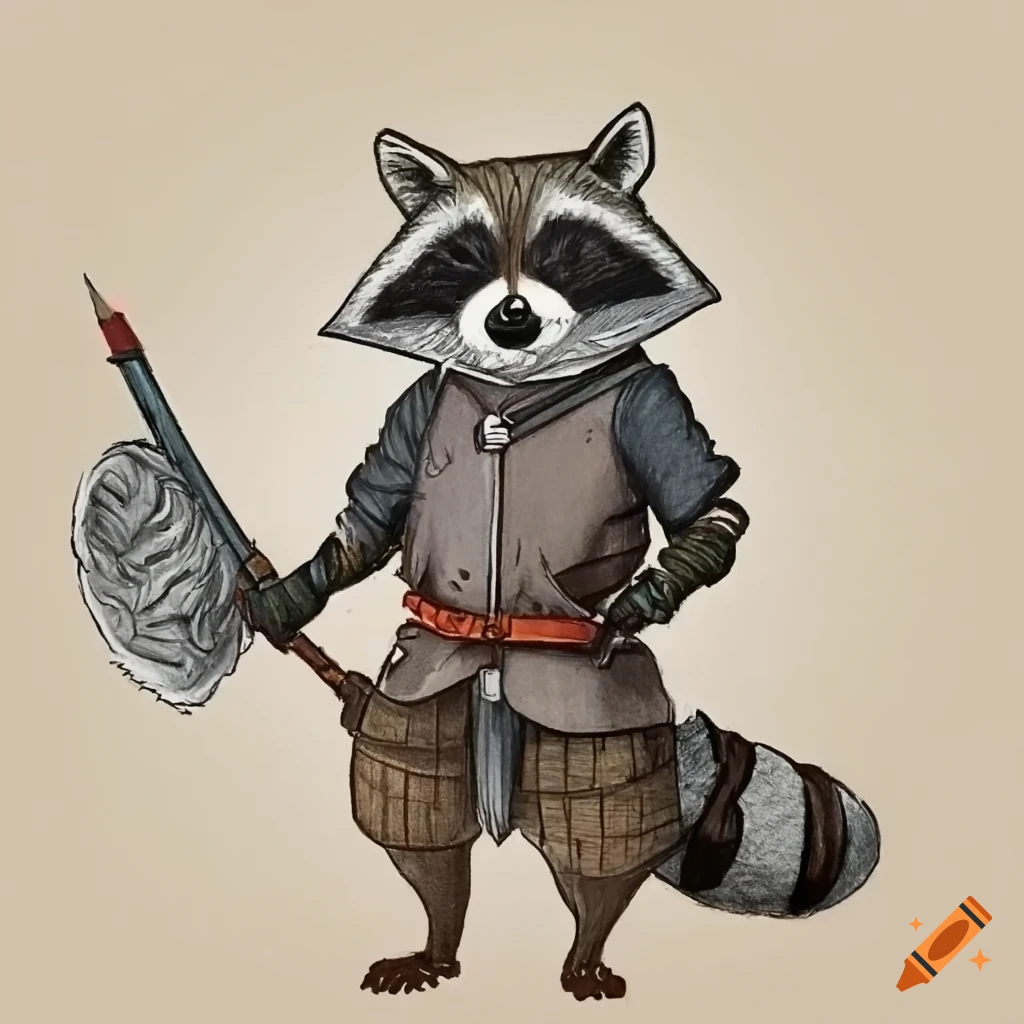 Cartoon full body Colored pencil sketch of a raccoon dressed as a ...