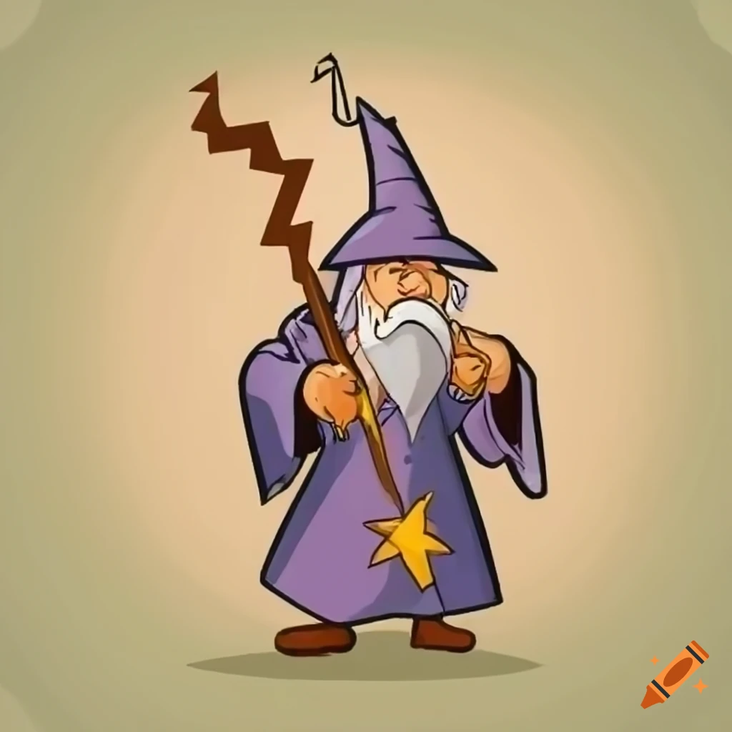 A wizard casting a lightning bolt in a simple cartoon style