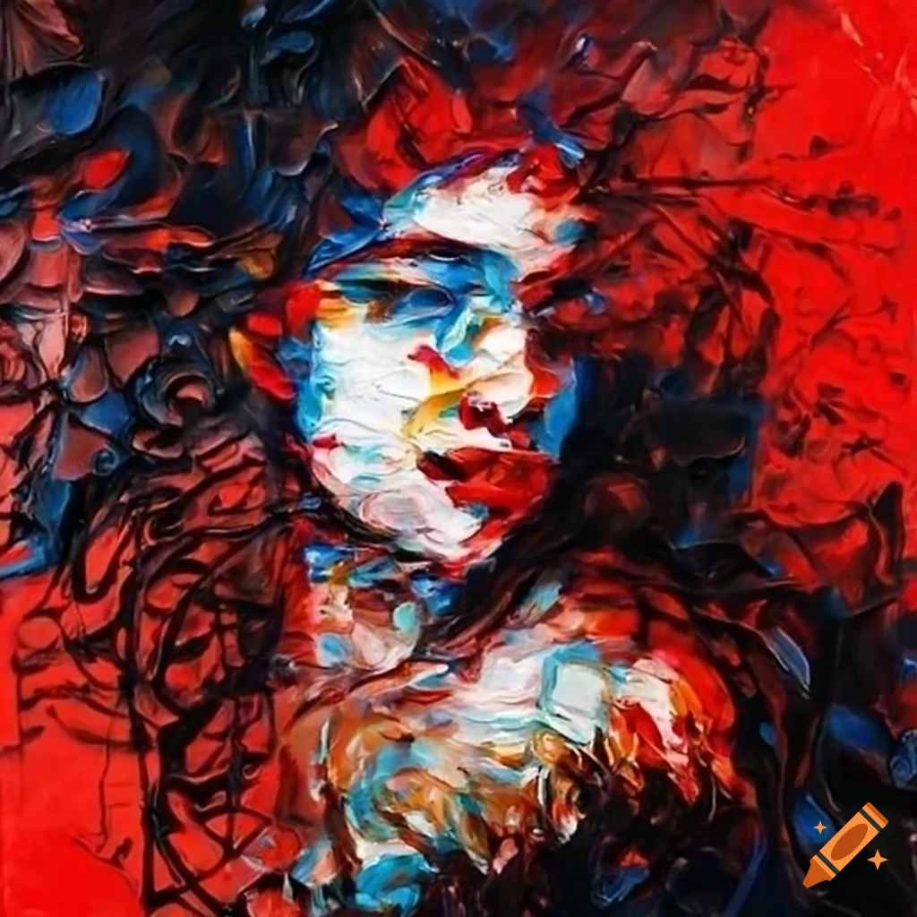 Mahler's youthful portrait in red, black and white with spiraling lines ...