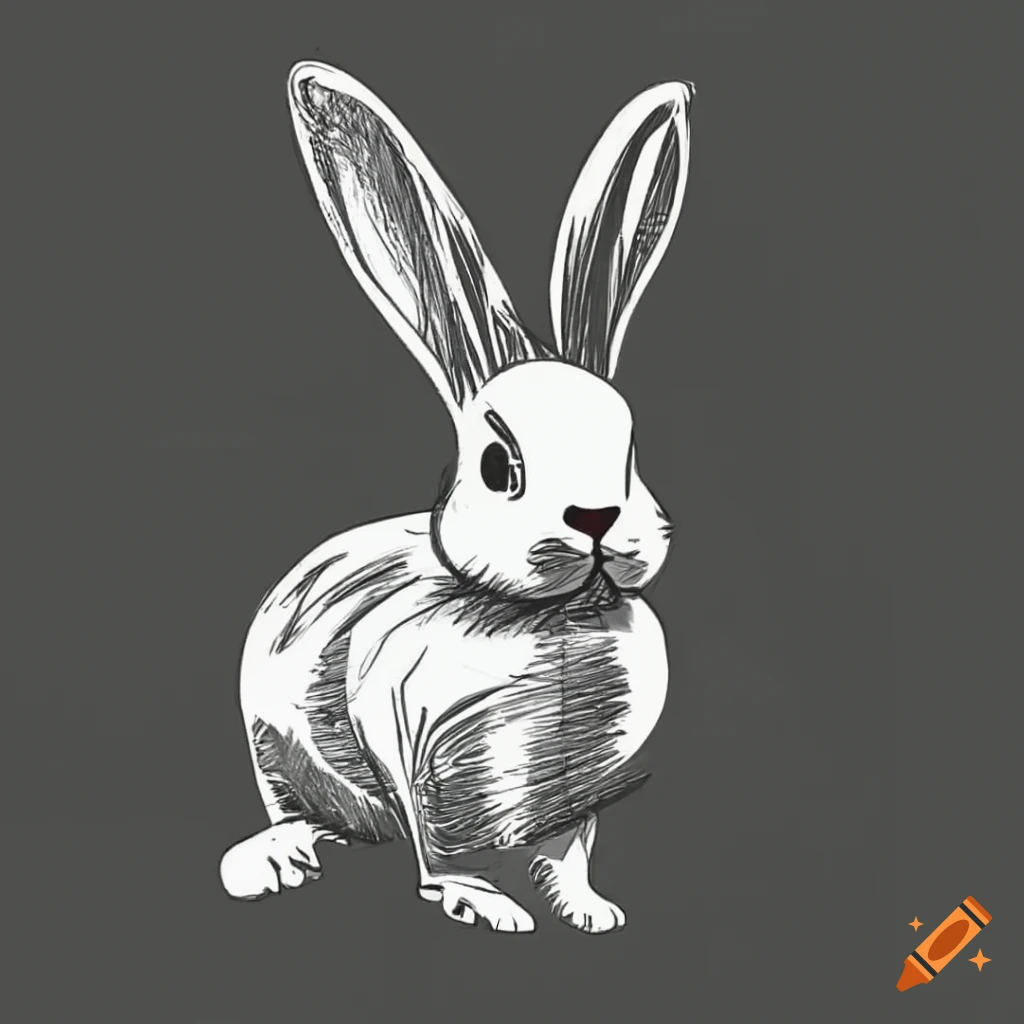 (black and white) simple line bunny cute (high contrast)