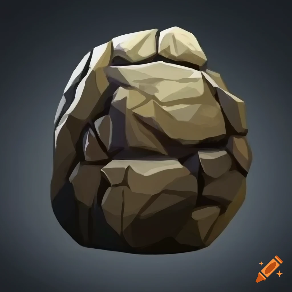 Rock , for 2d game design, medieval, on grey background on Craiyon