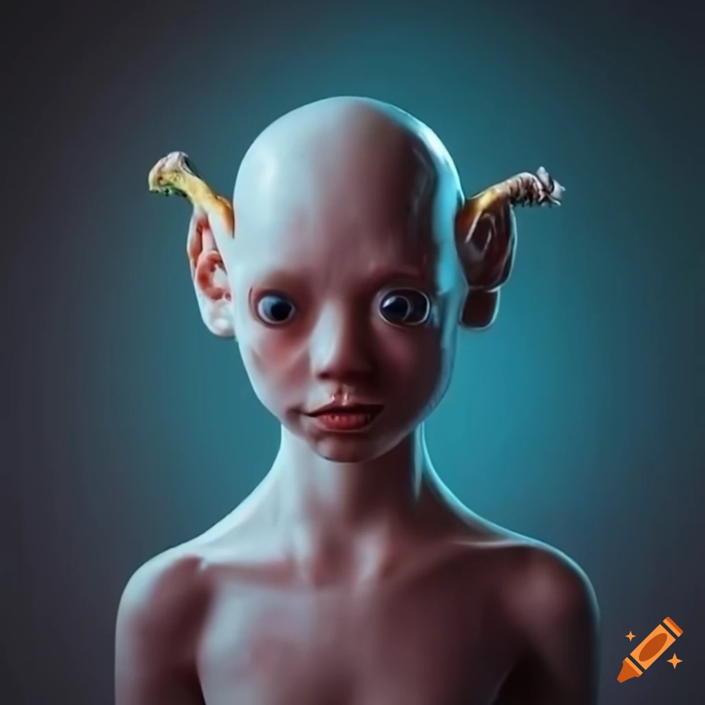 A small humanoid creature staring at the camera in a forest on Craiyon